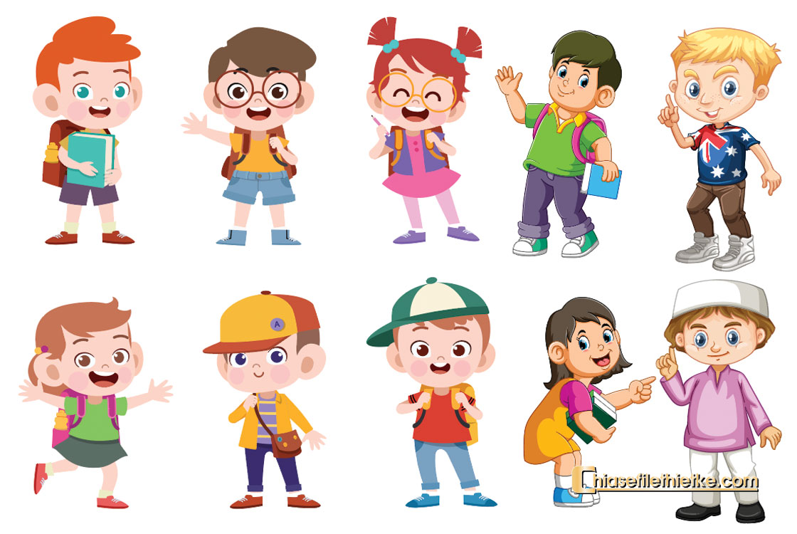 File AI EPS thiết kế Chibi Học Sinh trang trí Trường Học 011