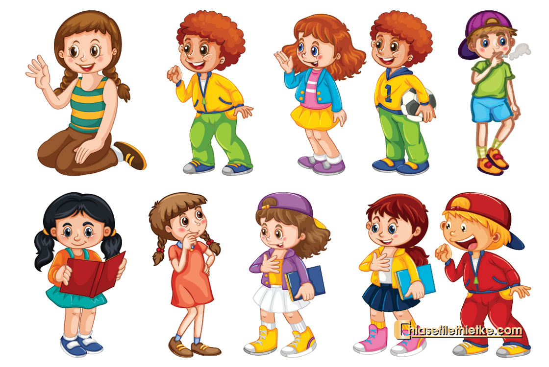 File AI EPS thiết kế Chibi Học Sinh trang trí Trường Học 041