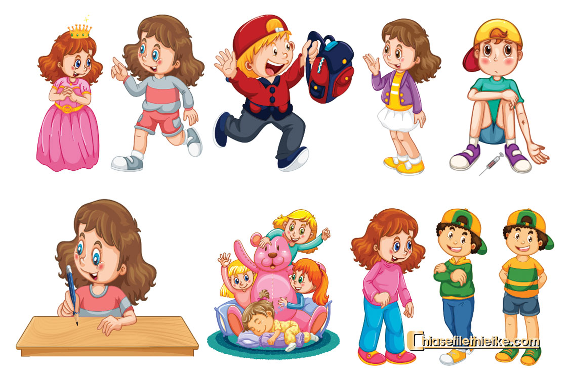 File AI EPS thiết kế Chibi Học Sinh trang trí Trường Học 042