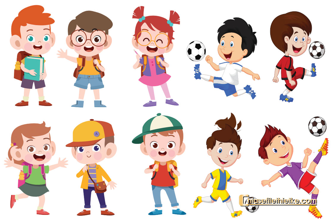 File Corel thiết kế Chibi Học Sinh trang trí Trường Học 067