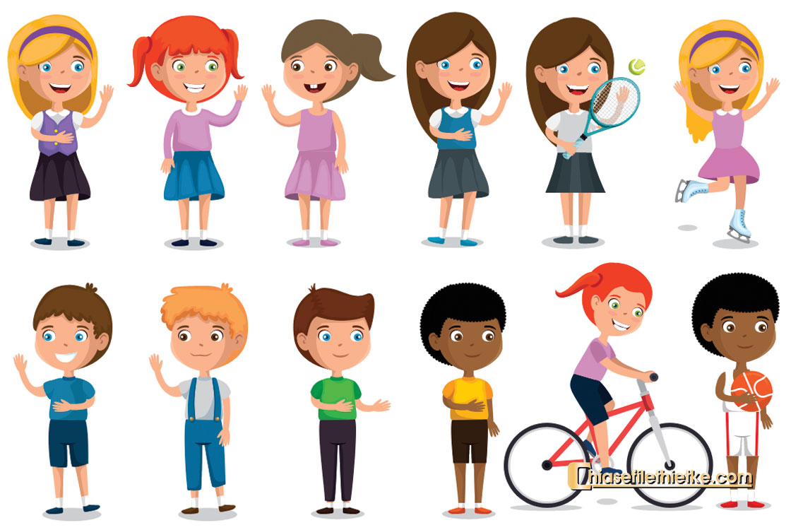 File Corel thiết kế Chibi Học Sinh trang trí Trường Học 069