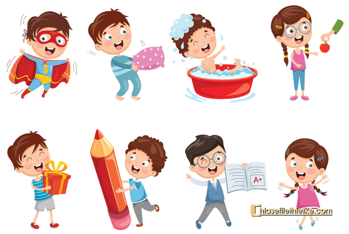 File Corel thiết kế Chibi Học Sinh trang trí Trường Học 073