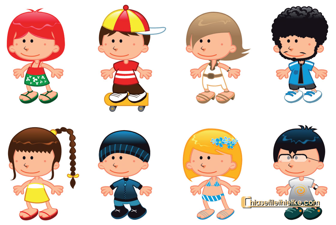 File Corel thiết kế Chibi Học Sinh trang trí Trường Học 078