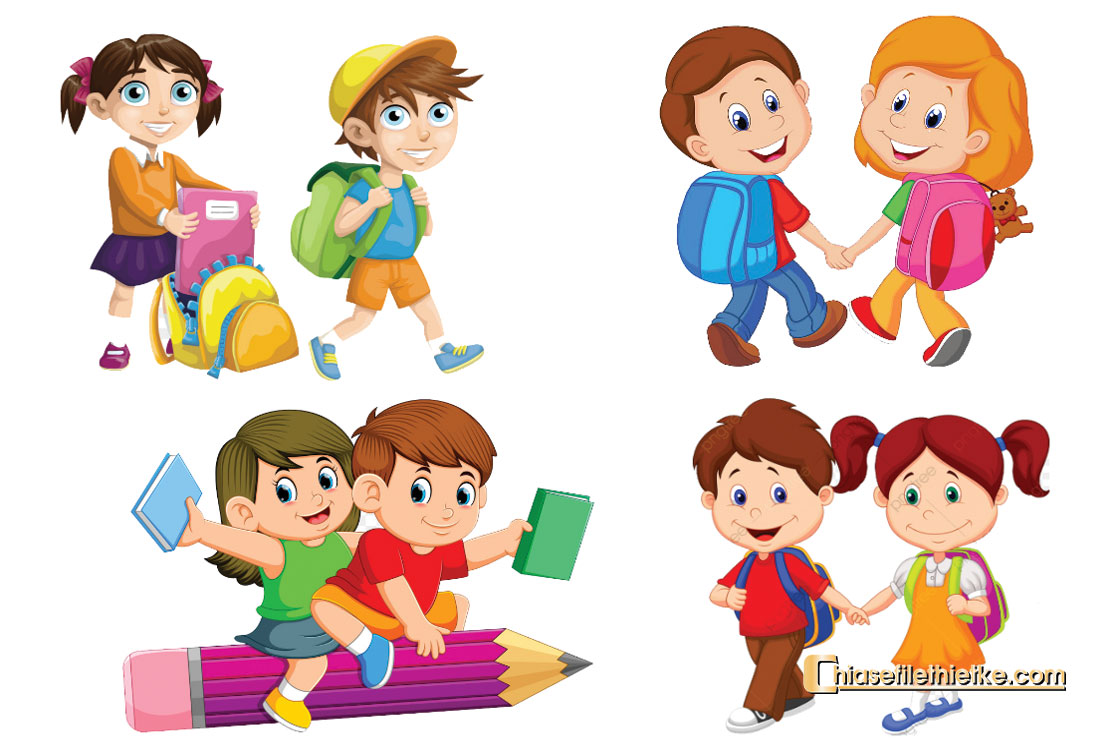 File Corel thiết kế Chibi Học Sinh trang trí Trường Học 088