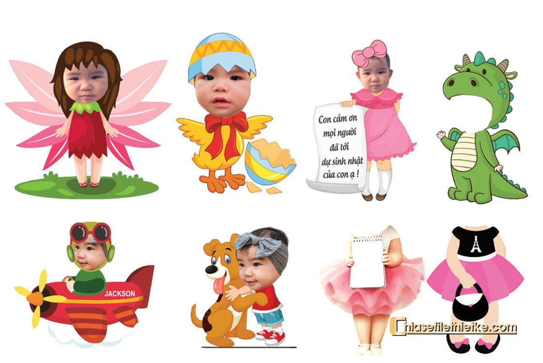 File Corel thiết kế Chibi đáng yêu trang trí sinh nhật cho bé 023