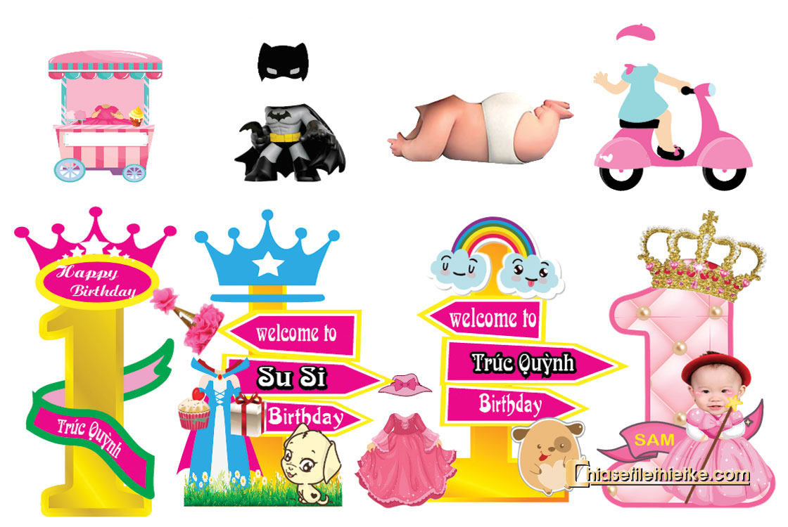 File Corel thiết kế Chibi đáng yêu trang trí sinh nhật cho bé 029