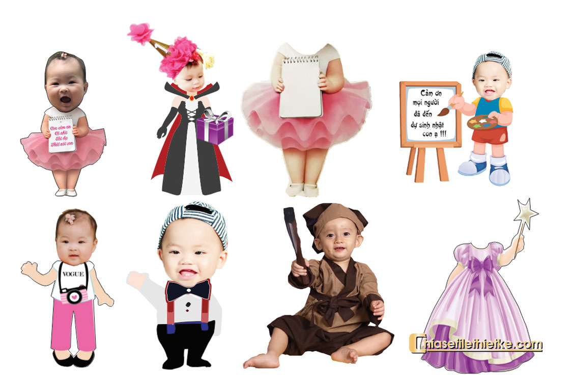 File Corel thiết kế Chibi đáng yêu trang trí sinh nhật cho bé 030