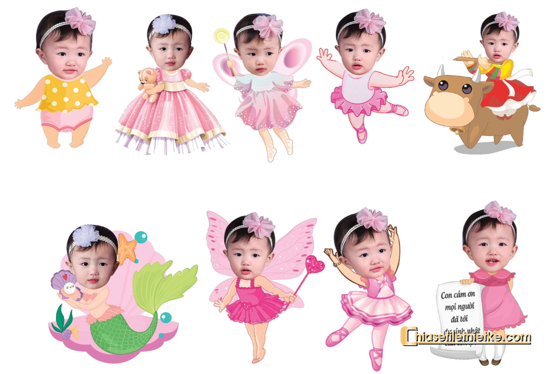 File Corel thiết kế Chibi đáng yêu trang trí sinh nhật cho bé 034