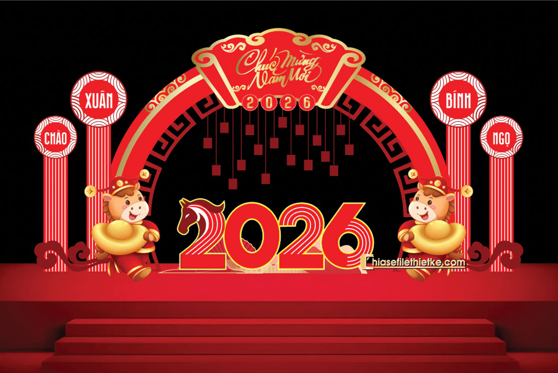 Trang trí Phối Cảnh Tết Check in Tết 2026 file Corel 097