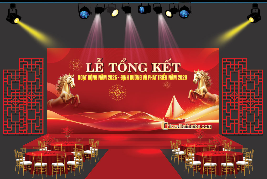 Phông trang trí sân khấu Tết, Tiệc tất Niên cuối năm file Corel 486