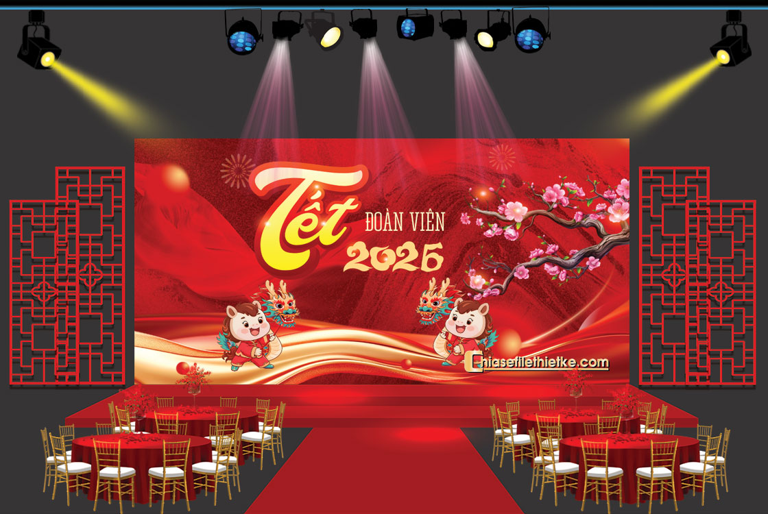 Phông trang trí sân khấu Tết, Tiệc tất Niên cuối năm file Corel 490