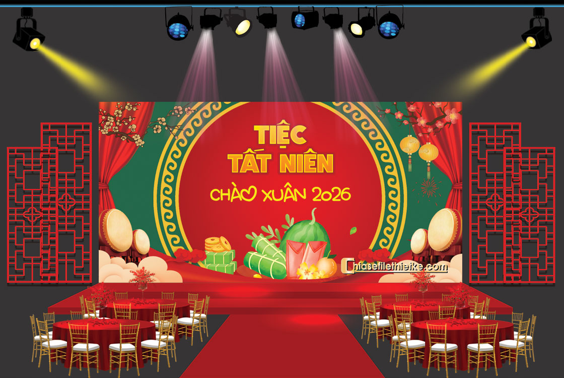 Phông trang trí sân khấu Tết, Tiệc tất Niên cuối năm file Corel 492