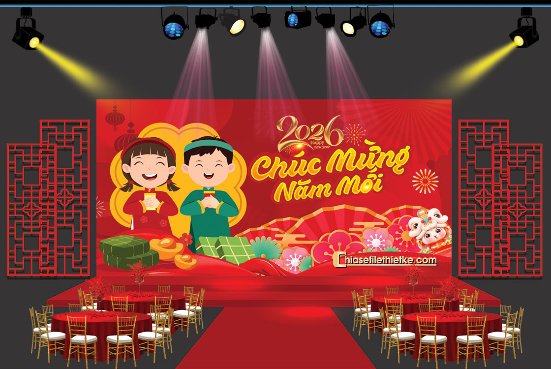 Phông trang trí sân khấu Tết, Tiệc tất Niên cuối năm file Corel 493