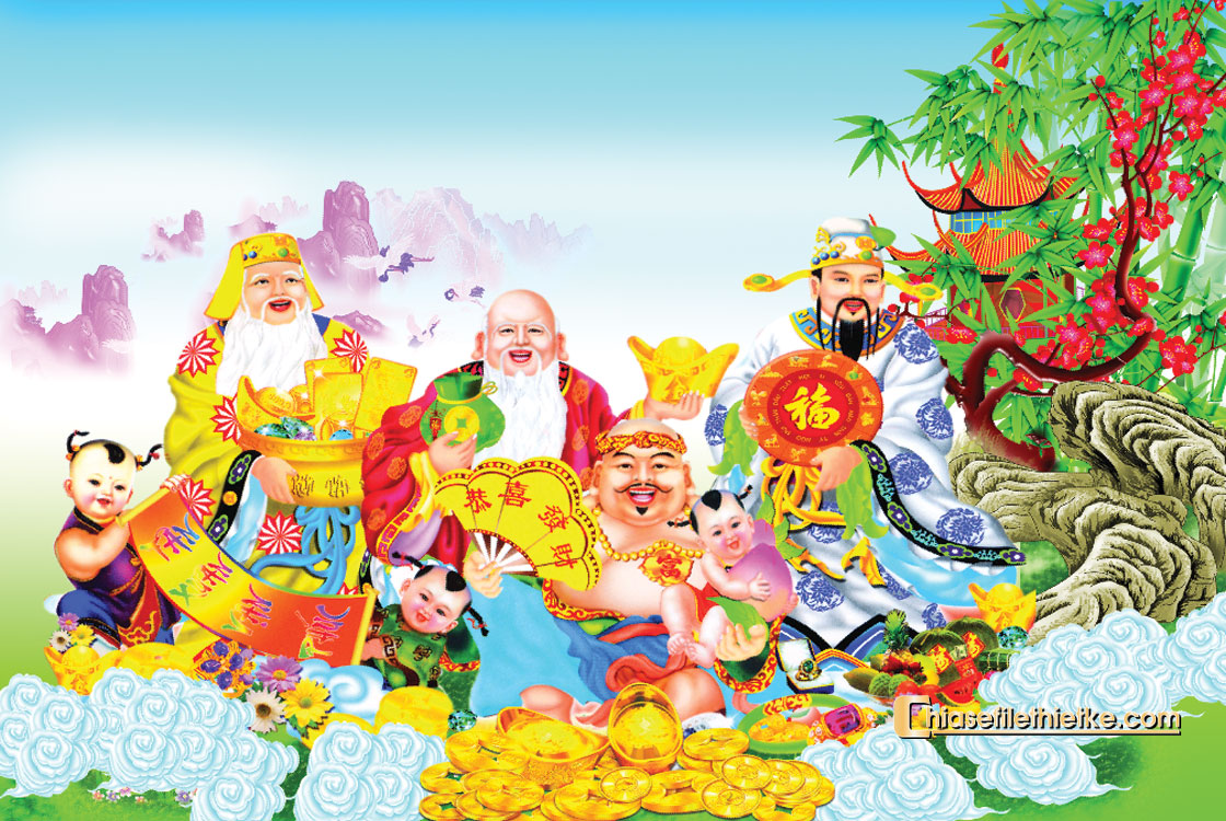 Tranh Tường Thần Tài Phúc Lộc Thọ file Photoshop 046