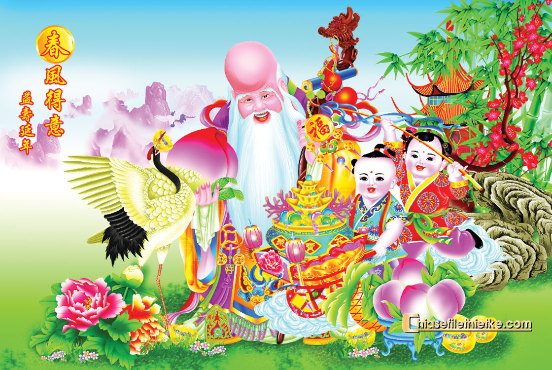 Tranh Tường Thần Tài Phúc Lộc Thọ file Photoshop 048