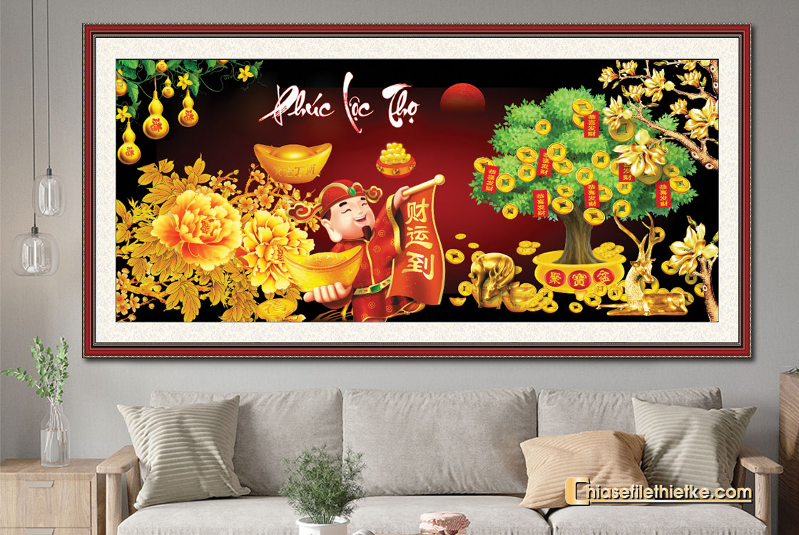 Tranh Tường Thần Tài Phúc Lộc Thọ file Photoshop 049