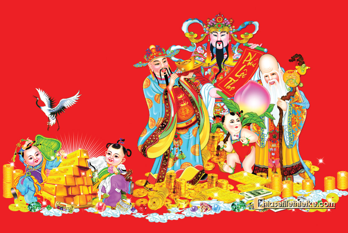 Tranh Tường Thần Tài Phúc Lộc Thọ file Photoshop 054