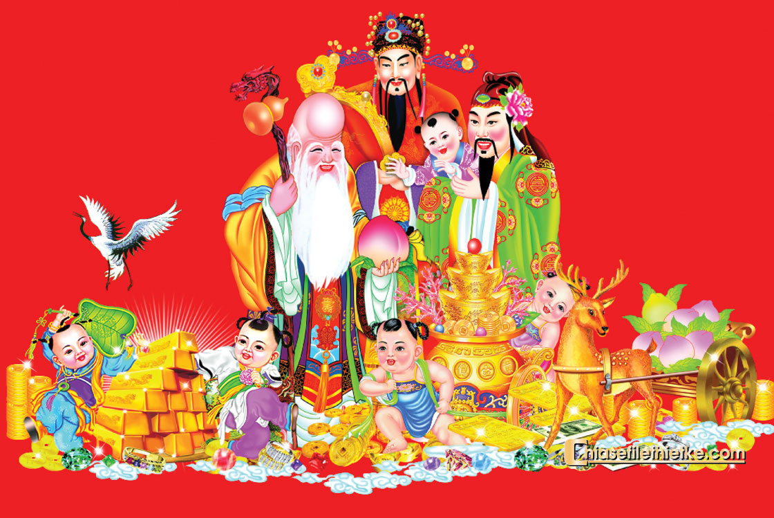 Tranh Tường Thần Tài Phúc Lộc Thọ file Photoshop 055