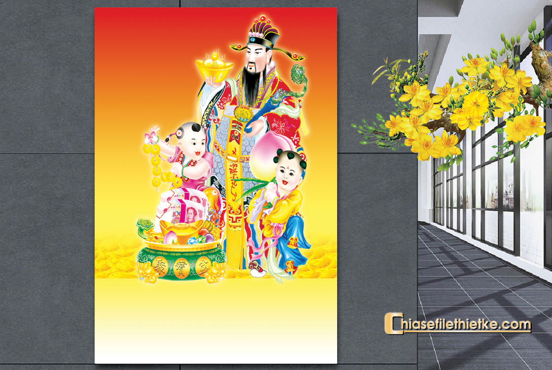 Tranh Tường Thần Tài Phúc Lộc Thọ file Photoshop 057