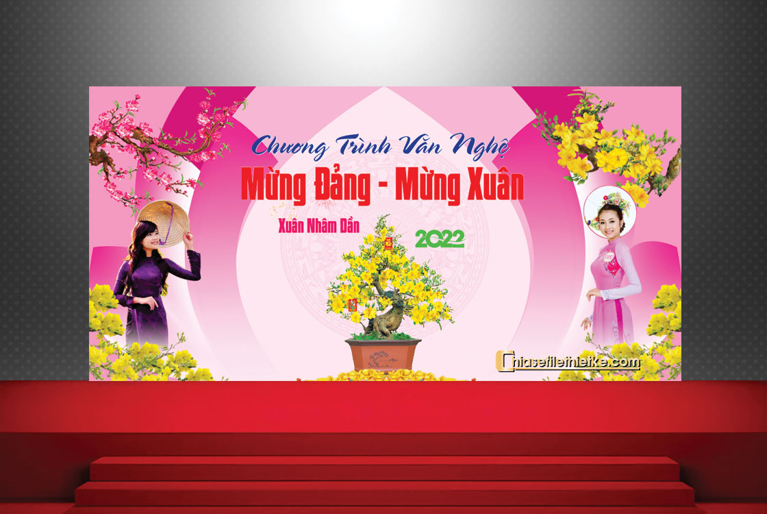 Phông trang trí sân khấu Mừng Đảng Mừng Xuân file Corel 004